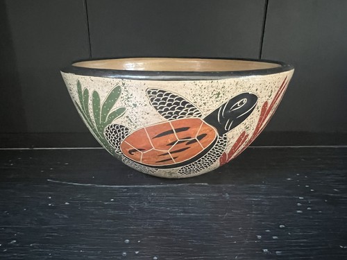 Costa Rican Folk Art Terracotta Pottery Bowl Hand Carved Painted ...