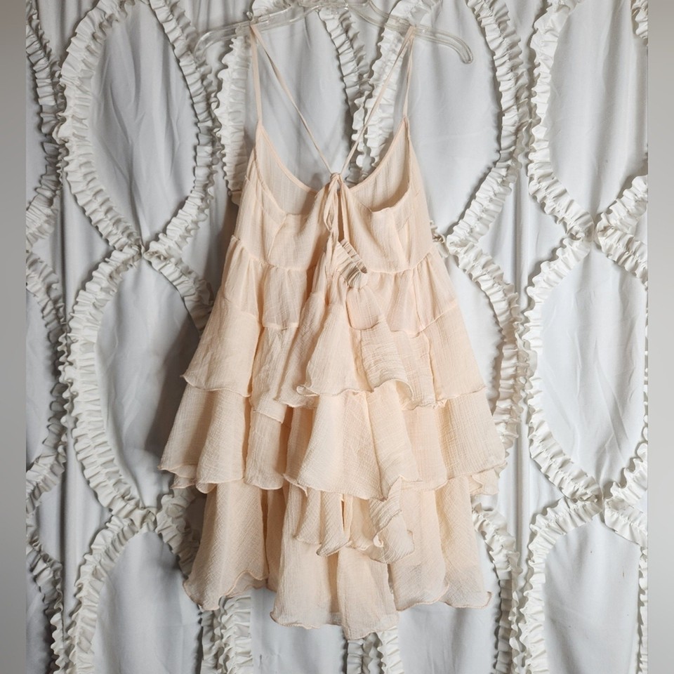 Free People Runaway Rockstar Tiered Ruffles Mini Slip Dress Pink Sz ...