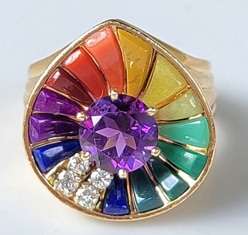 Estate John Tolle 14k Gold Diamond Multi Gemstone Band Ring- 15.5 grams ...