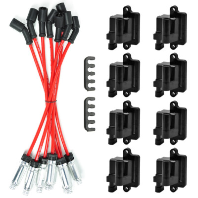 8 Pack Square Ignition Coil w/ Spark Plug Wire For Chevy GMC 5.3L 6.0L ...