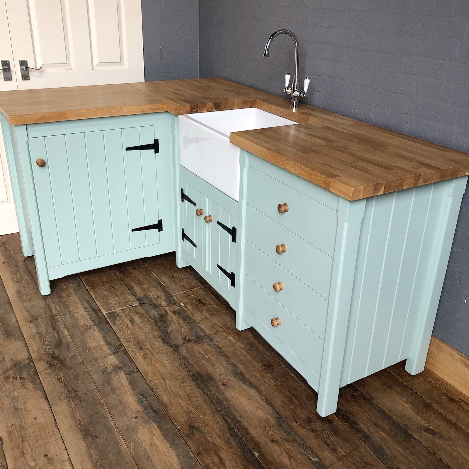 Handmade rustic wooden solid pine freestanding corner Belfast butler ...