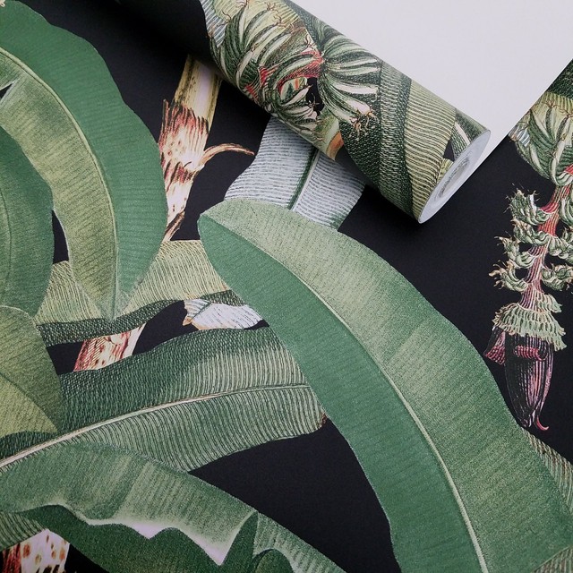 Norwall Manor House MH36535 Polynesian Leaves Wallpaper Black Green for ...