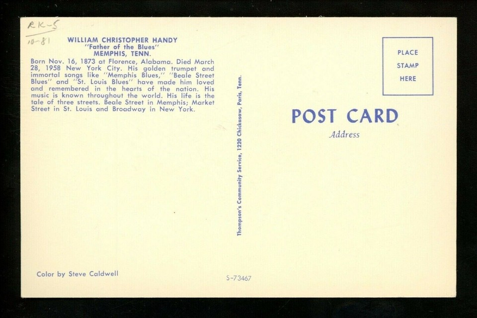 Music postcard Famous People W.C. Handy Park Memphis Tennesee TN chrome ...