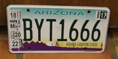 F14 - ARIZONA FLAT SCENIC BASE LICENSE PLATE BYT1666 666 DEVILS NUMBER ...