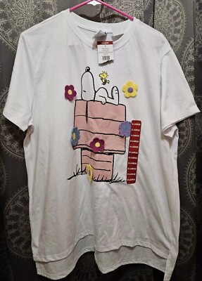 PEANUTS Character Tee w/ Crochet Flowers New With Tags XL Snoopy | eBay