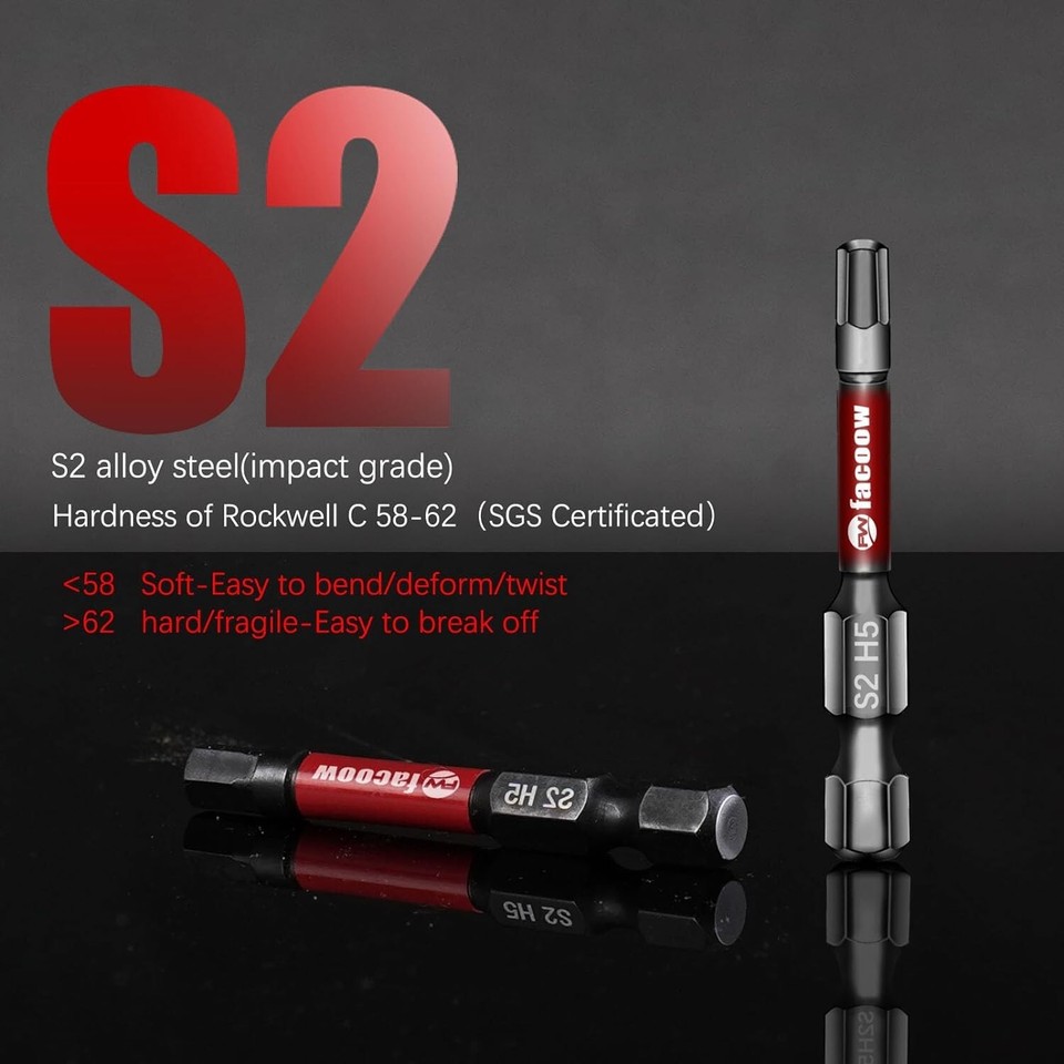 Facoow Hex Bit Set, S2 Alloy Steel Allen Wrench Drill Bit Set with ...