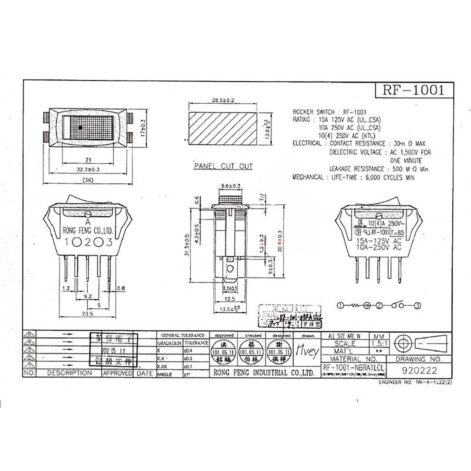 For RONG FENG RF-1001 Rocker Switch 3 Pins 2 Positions 10A 250VAC | eBay