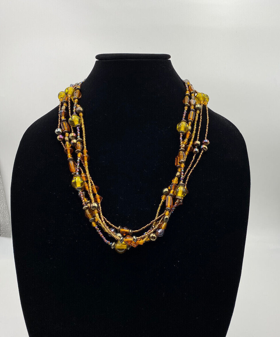 Vintage 5 Strand Art Glass and Beaded Necklace - Gem