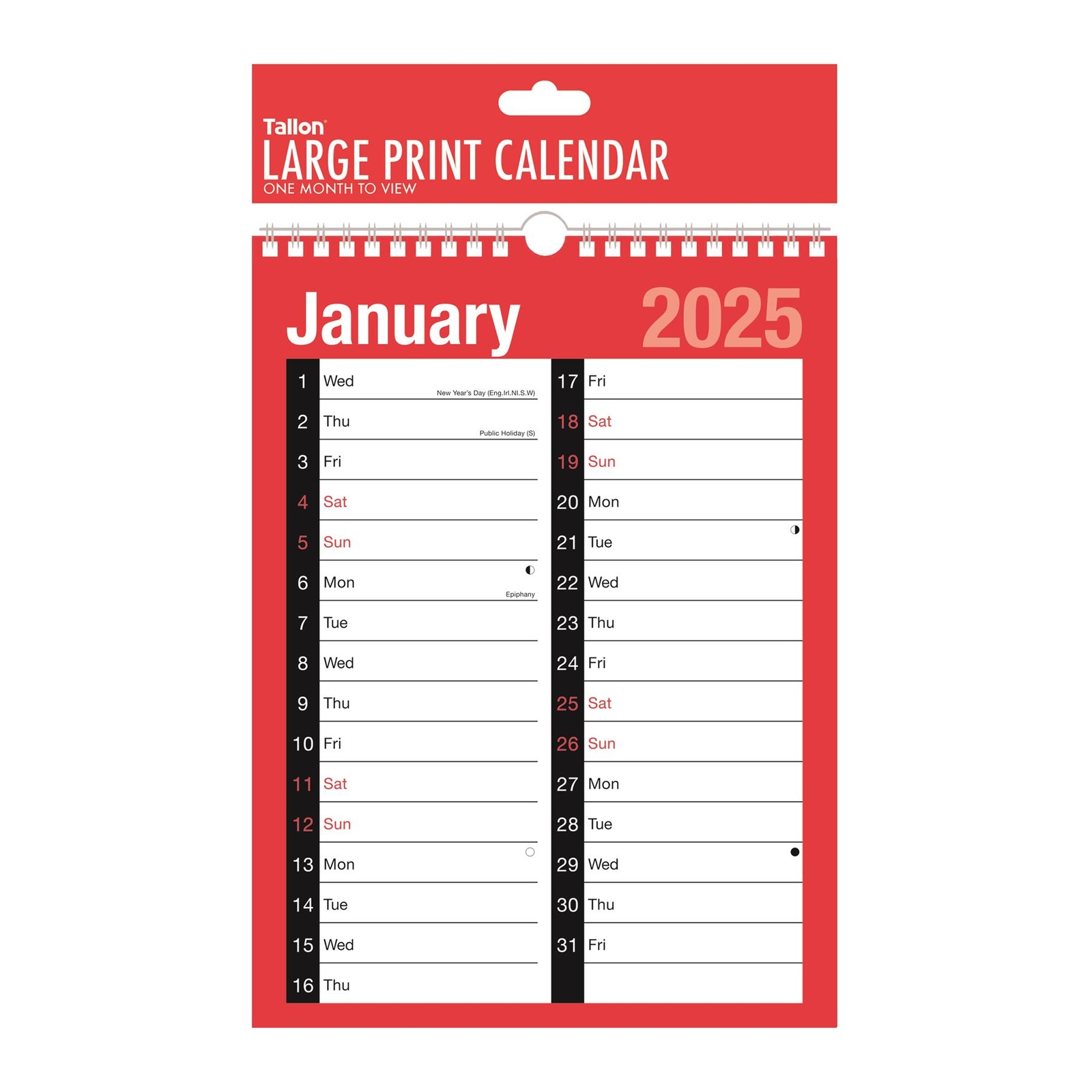 2025 Wall Calendar Large Print Planner A4 Month To View Hanging Spiral ...