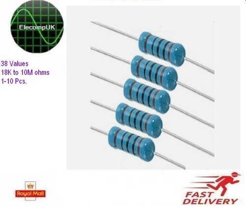 2 WATT METAL FILM RESISTORS. 1%. 18K ohms to 10M ohms. 38 VALUES. 1-10 ...