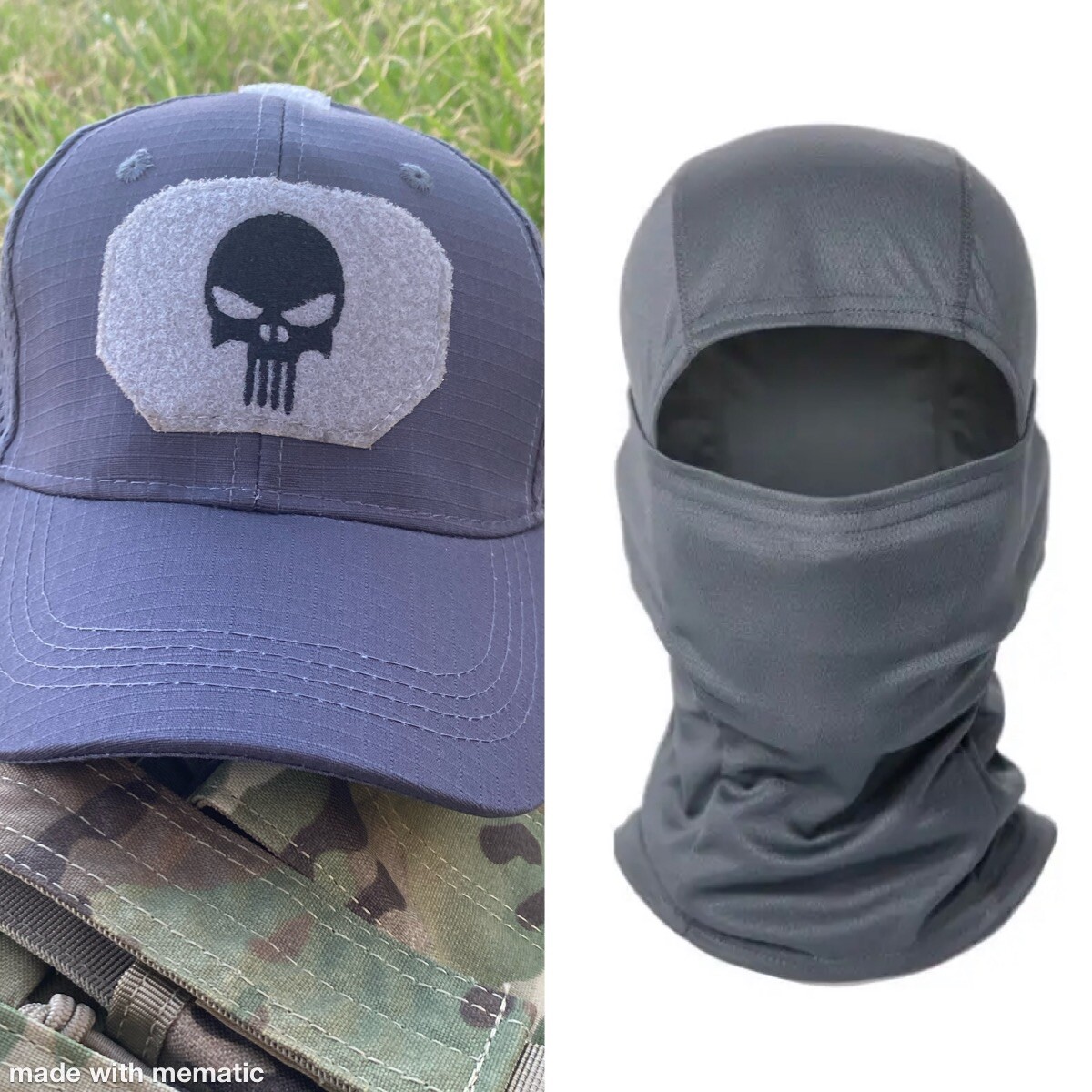Combo: Gray Punisher Concealment Cap & Poly Mask Military Grey Covert ...