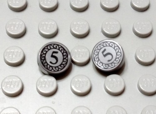 New LEGO Lot of 2 Flat Silver 1x1 Round Tiles Coin Money with 5 Mark | eBay