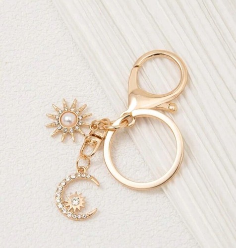 Sun Moon Star Keyring Gold Diamonte Charm Keychain Bag Keepsake Bling Gift | eBay