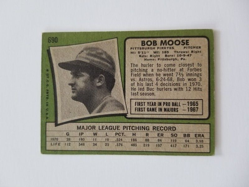 BOB MOOSE 1971 TOPPS BASEBALL CARD #690 PITTSBURGH PIRATES | eBay