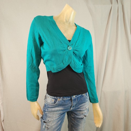 Petite Sophisticate Green Long Sleev One Button Shrug Sweater Womens ...