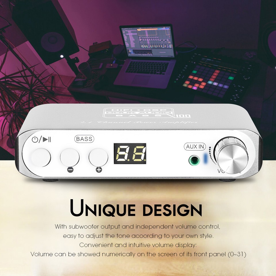 Douk Audio Q100 2.1CH Subwoofer Bluetooth DSP Digital Power Amplifier ...