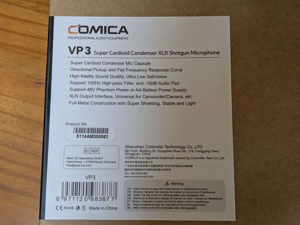 COMICA VP3 XLR Shotgun Microphone Super Cardioid for Video Shooting ...