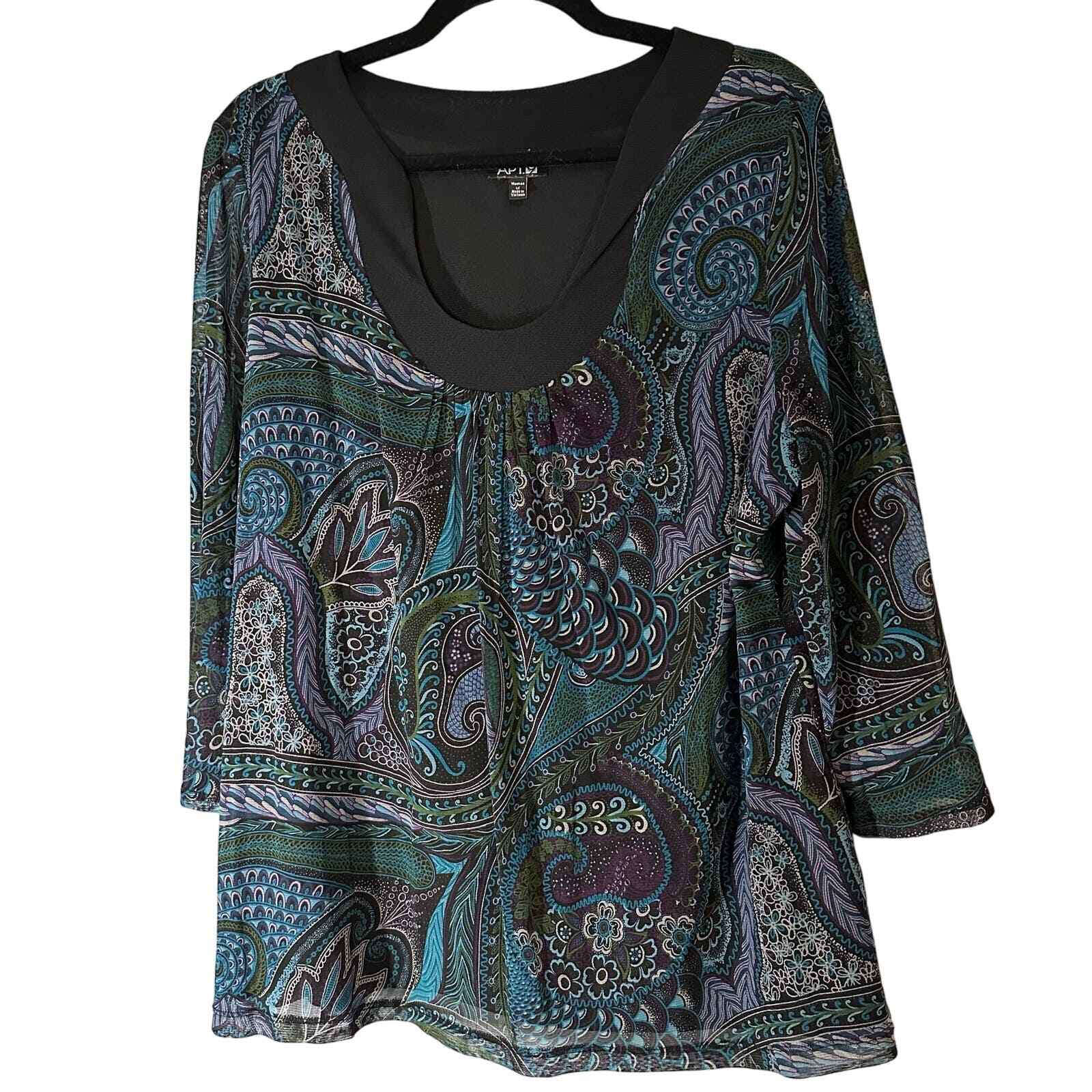 Apt 9 Black Paisley Top size 1x Stretch Sheer sleeve RN 73277 | eBay