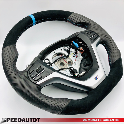 Tuning Abgeflacht Alcantara SMG Lenkrad für BMW F25 X3 F26 X4 Blau-Ring ...