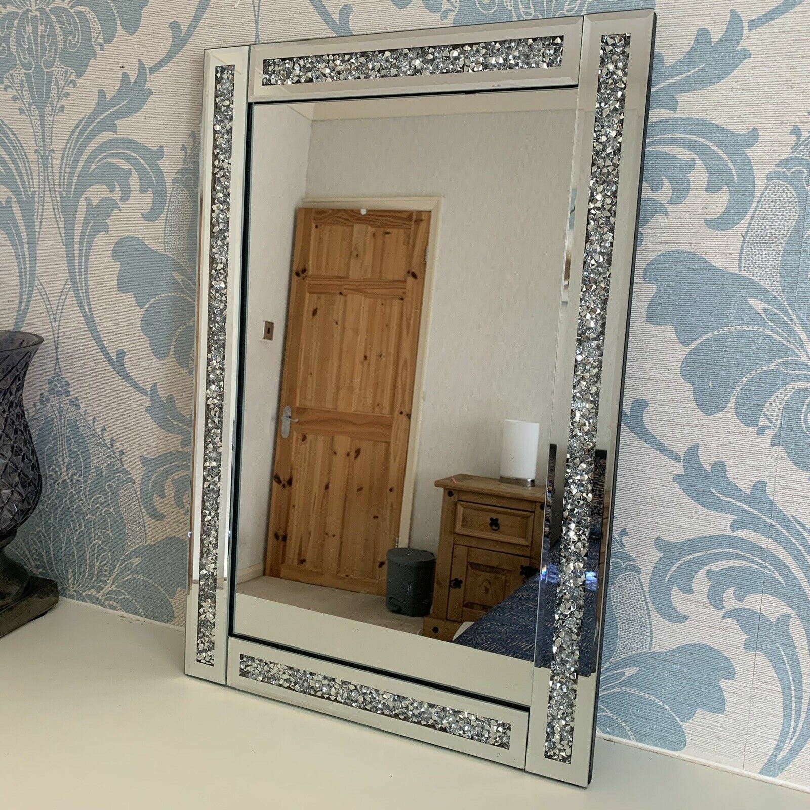 40x60 Silver Diamante Wall Mirror Girls Bed Bath Room Bling Jewel Wall ...