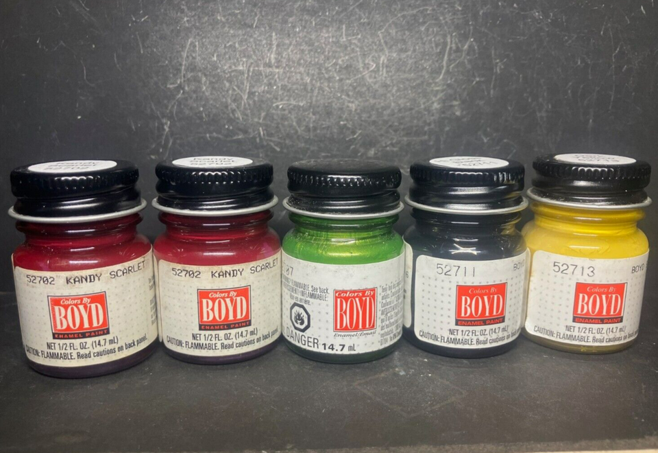 Boyd Kandy Scarlet x2, Lime Pearl, Hi Gloss Black &Dark Yellow Enamel ...
