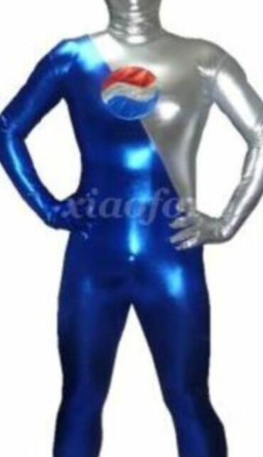 Halloween Blue and Silver Pepsi Shiny Metallic Pepsiman Zentai Costume ...