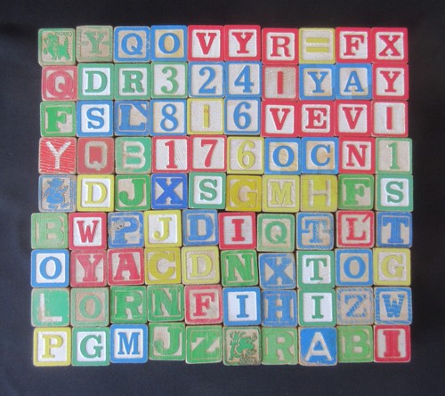 90 Assorted Vintage Wooden Childrens Alphabet Blocks w/ Letters ...