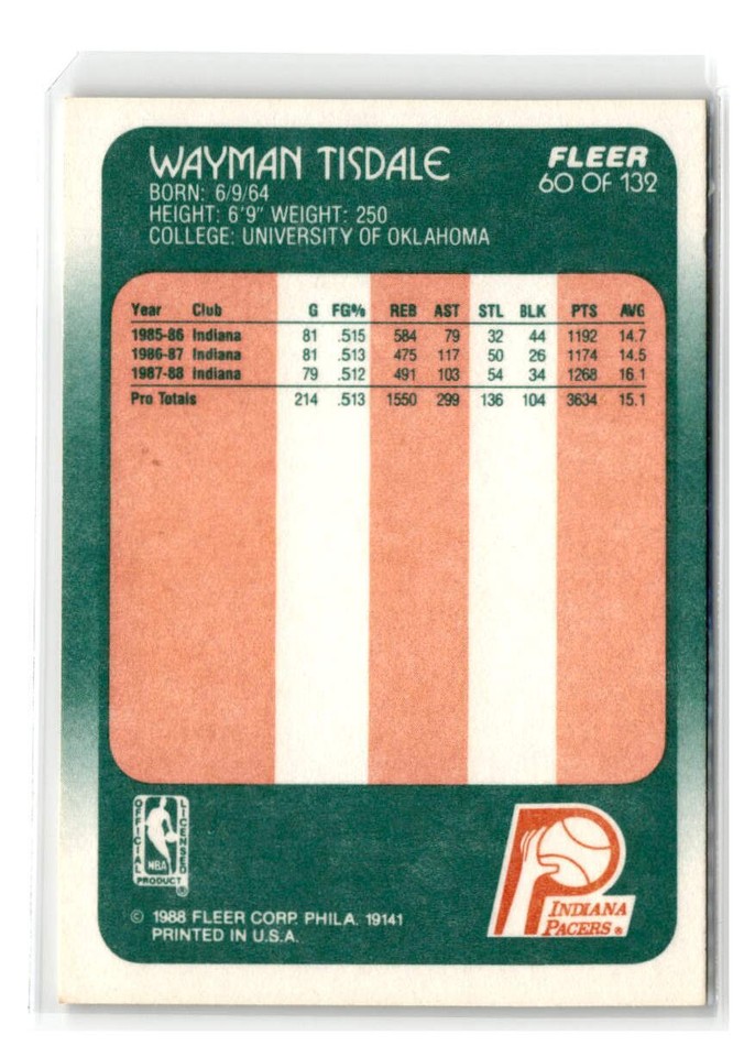 1988-Fleer -#60-Wayman Tisdale -Indiana Pacers | eBay