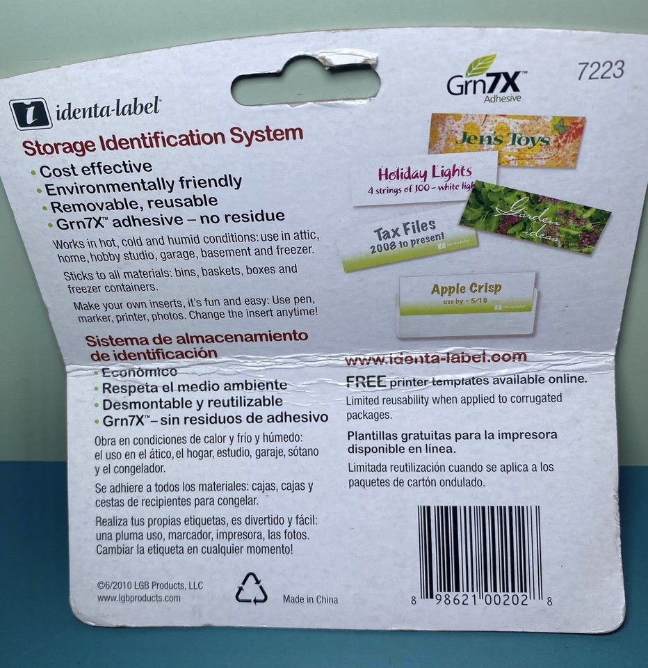 Identa-Label 7223 Reusable 2x5 Storage Identification System Grn7X (8 ...