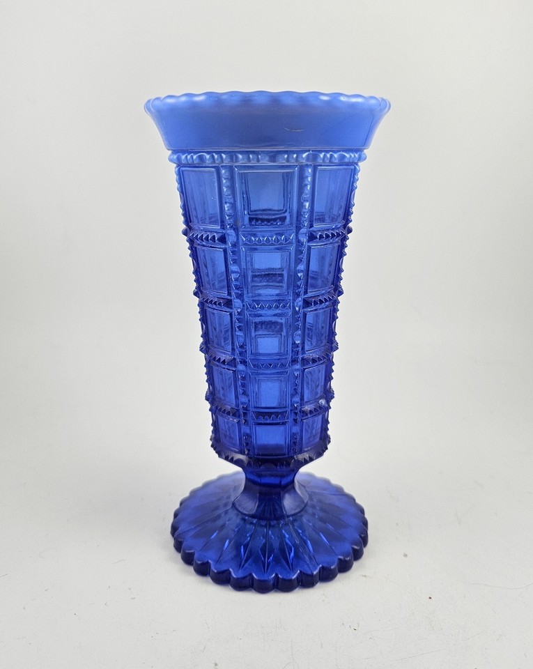 Imperial Glass Beaded Block Cobalt Blue Opalescent Glass Fluted Celery ...