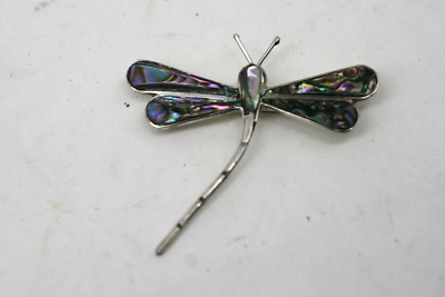 ATI Sterling Silver Vintage Mexico Abalone Shell dragonfly Pin Brooch ...