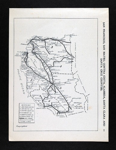 1900 Stagecoach Map California San Francisco Jose Mateo Santa Cruz ...