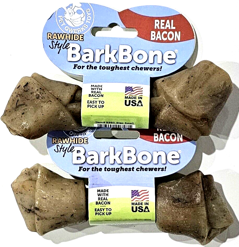 2 Pack Rawhide Style Bark Bone Tough Chew Dog Toy Bacon Scent | eBay