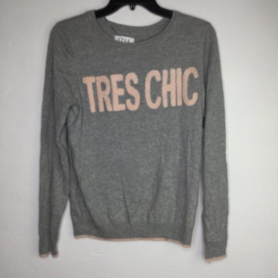 Elle Tres Chic Grey Top Sweater Size Medium Pink Trimming | eBay