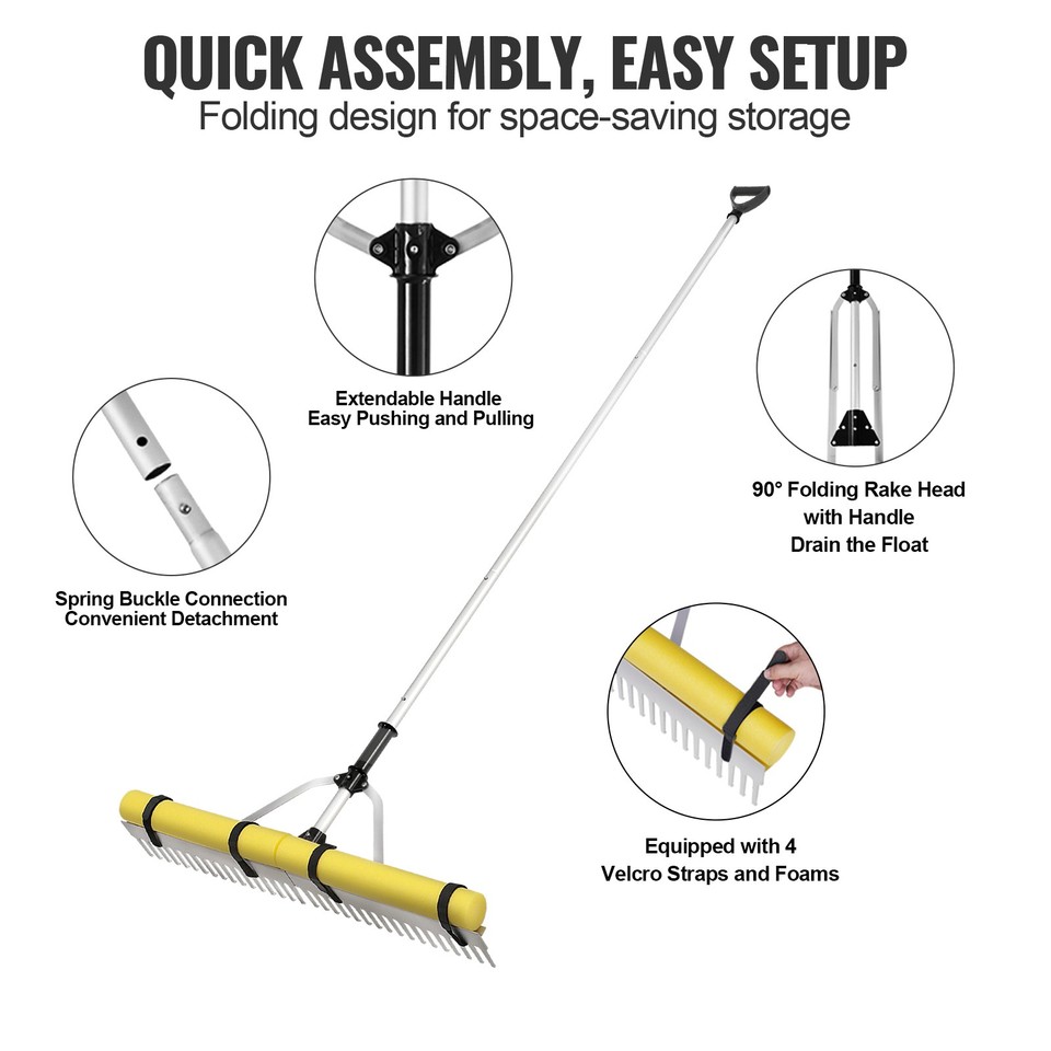 Landscape Rake 36" Head Aluminum Landscape Rake 102.36" Adjustable ...