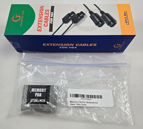 Nintendo 64 Lot - 256KB Memory Card + New Gamerz Tek 6ft Controller Ext ...