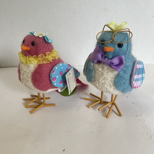 Two Featherly Friends Spring Bird Decorations 6” Ink Felt Bird ...