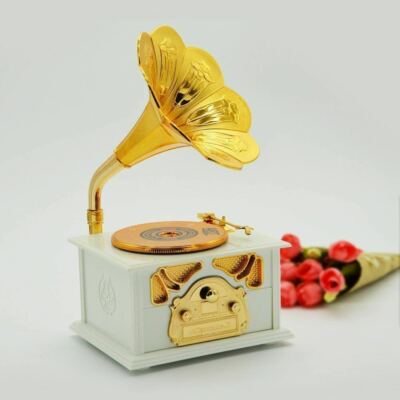 Classical Trumpet Horn Turntable Gramophone Art Disc Music Box makeup ...