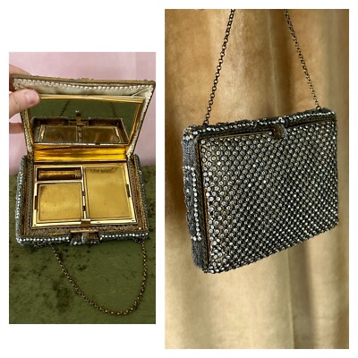 Antique Vintage French Rhinestone Compact Lipstick Purse Paris Made in ...