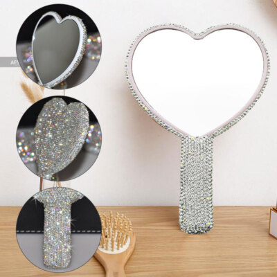 Rhinestone Handheld Mirror with Handle Shiny Bling Crystal Makeup Small ...
