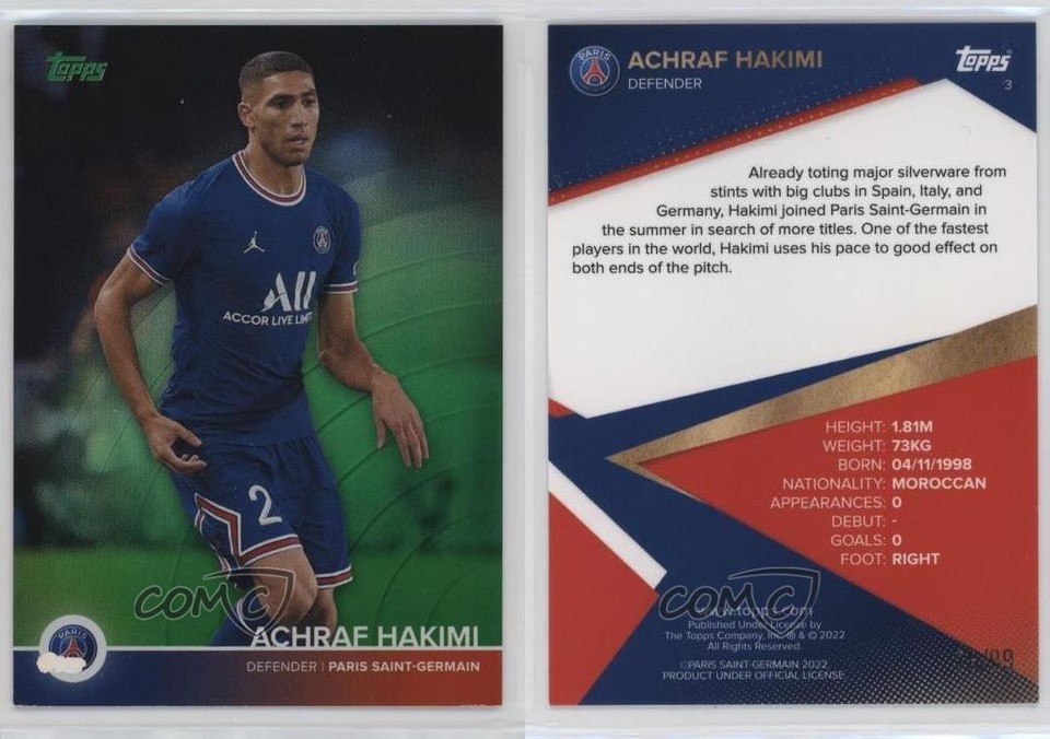 2021 Topps Paris Saint-Germain Team Set Neon Green Foil /99 Achraf ...