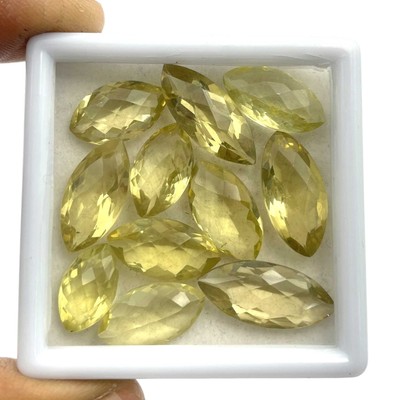 Natural Lemon Quartz Marquise Checker Cut Stone Lot 9 Pcs 8*14-9.5*21 ...