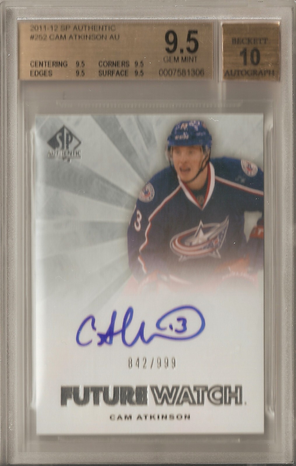Cam Atkinson RC BGS 9.5/10 2011-12 SP Authentic Future Watch Card #252 ...