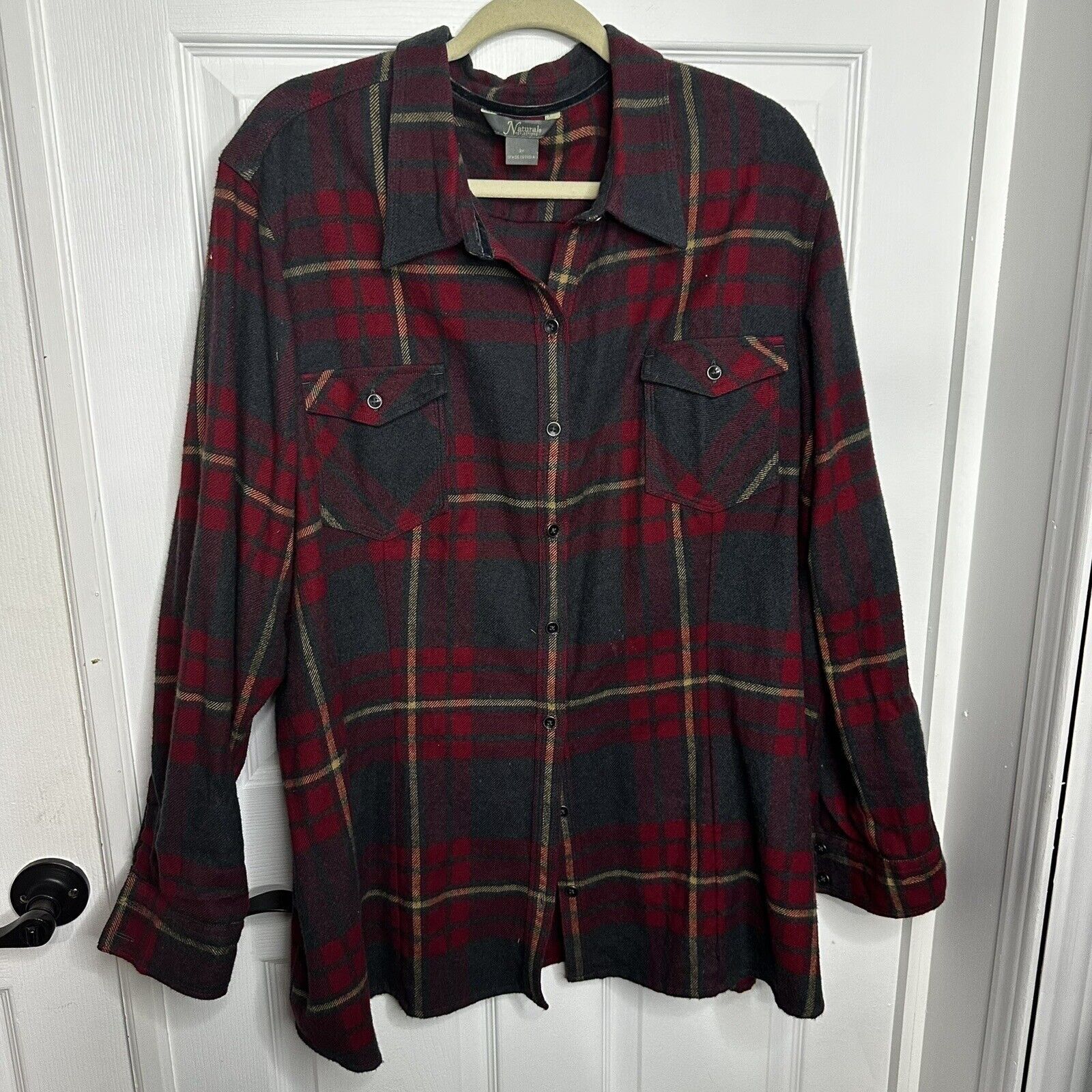 Natural Reflections Plus Size 3X Cotton Flannel Plaid Button Shacket ...
