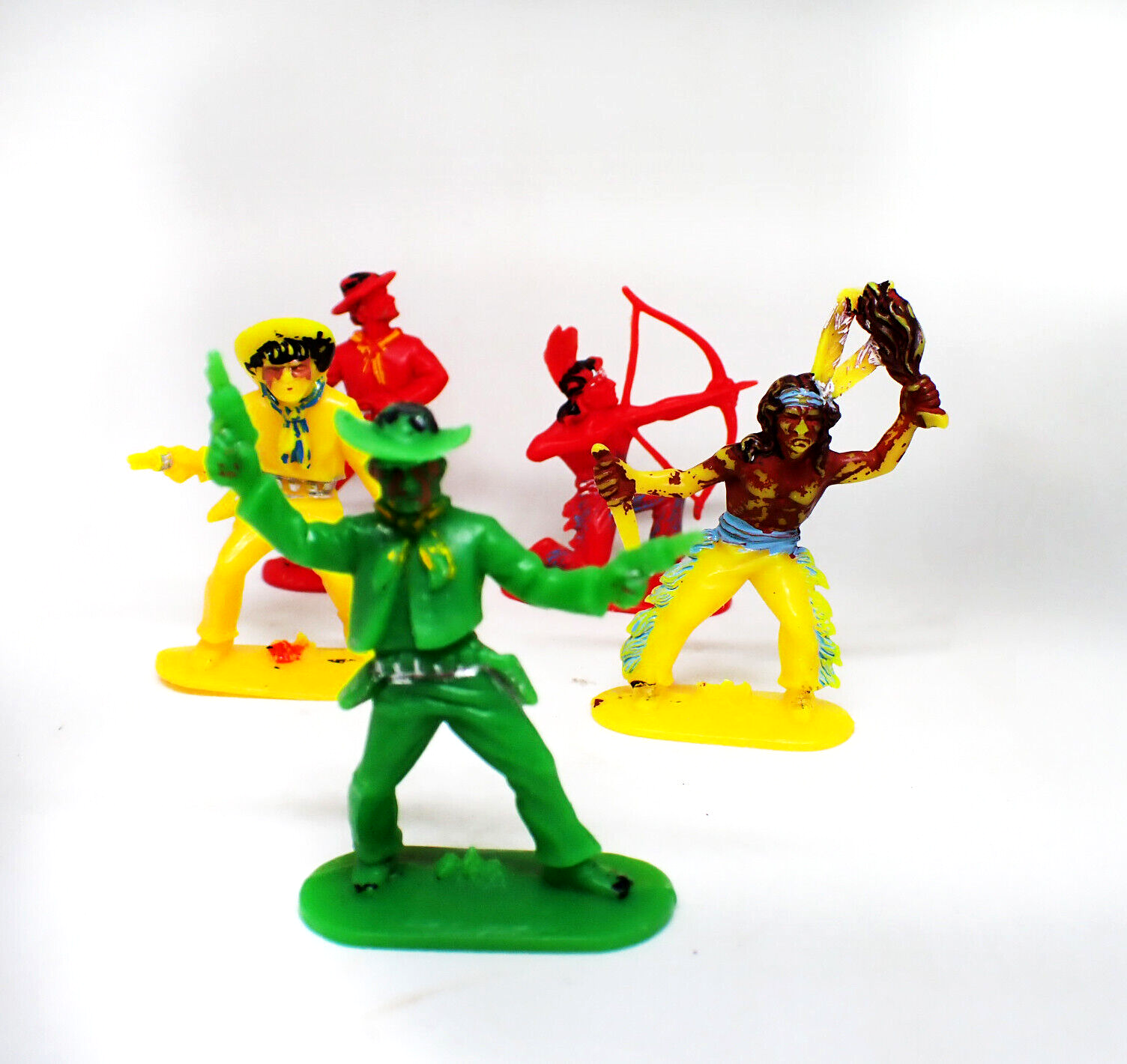 Vintage Plastic Toy Cowboys American Indians Set 5 Plastic Figures West ...