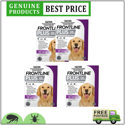 FRONTLINE PLUS 3,6,12 Doses for Dogs 20 to 40 Kg PURPLE Flea and Tick ...