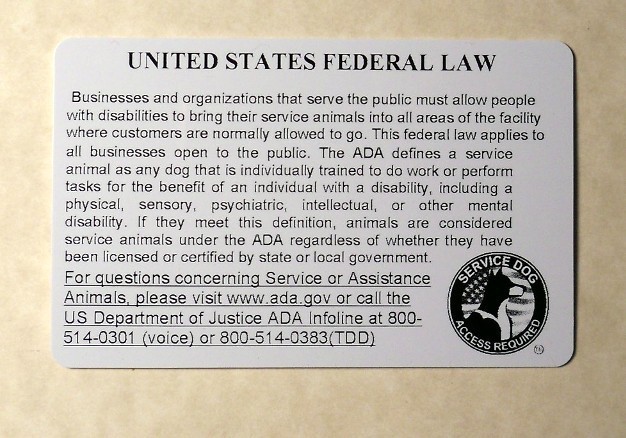 HOLOGRAPHIC SERVICE DOG ID CARD FOR SERVICE ANIMAL ADA RATED 0BH | eBay