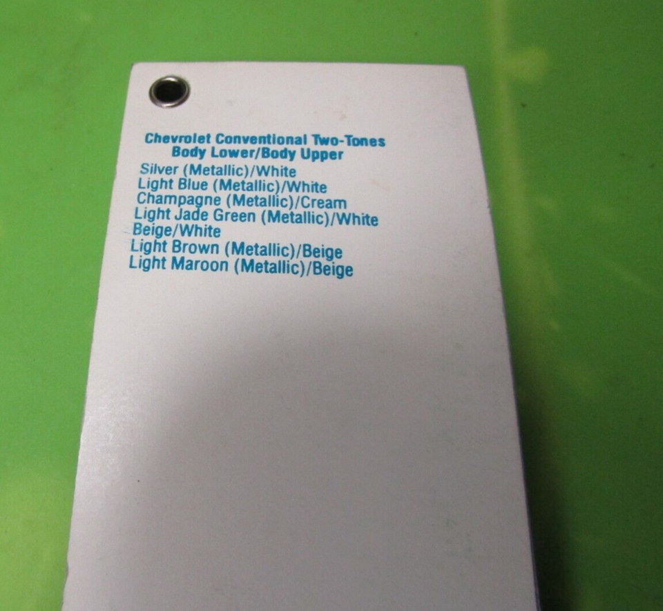 1981 Chevy Passenger Car Paint Color Chip Wheel Chart samples Chevrolet ...