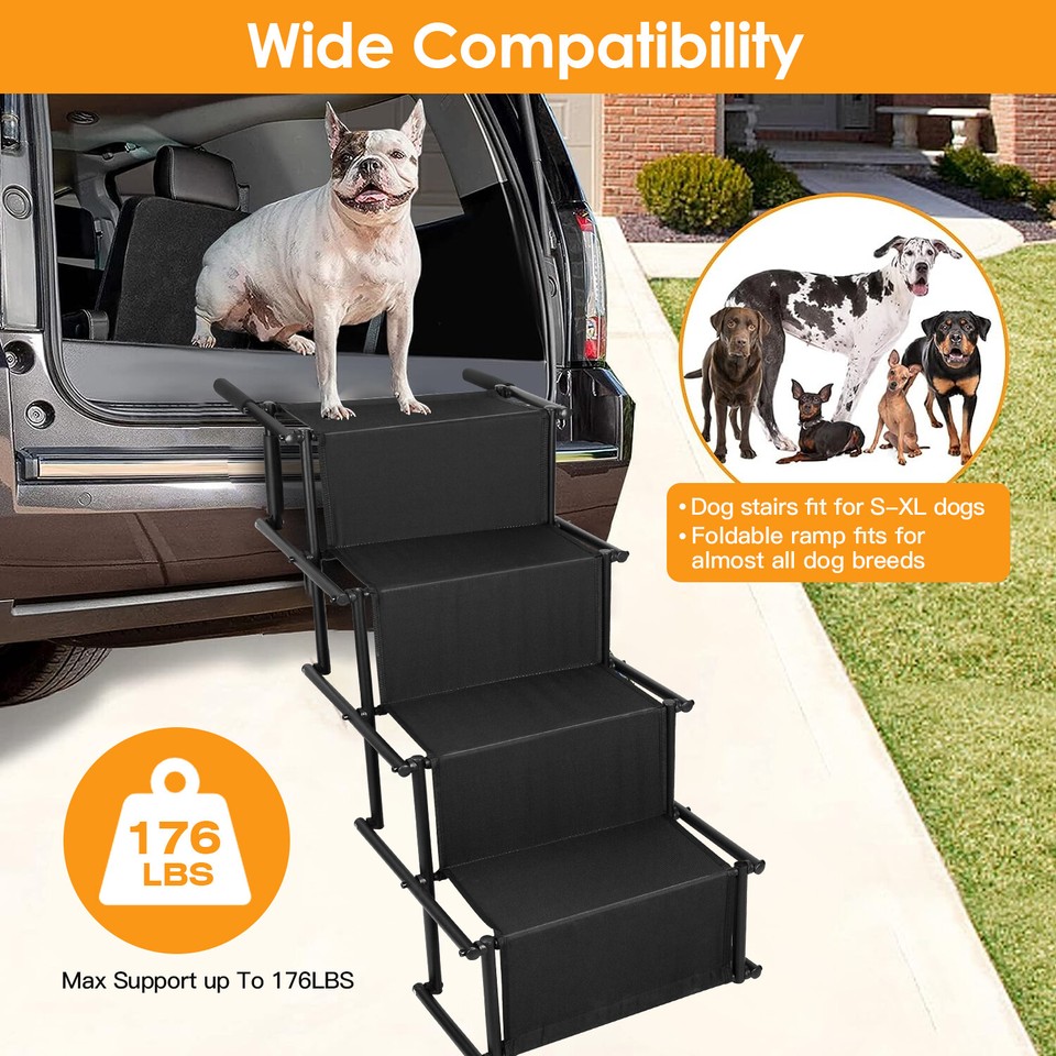 Folding Dog Stairs 4 Steps Pet Dog Ramps Ladder Adjustable for Auto Car SUV | eBay