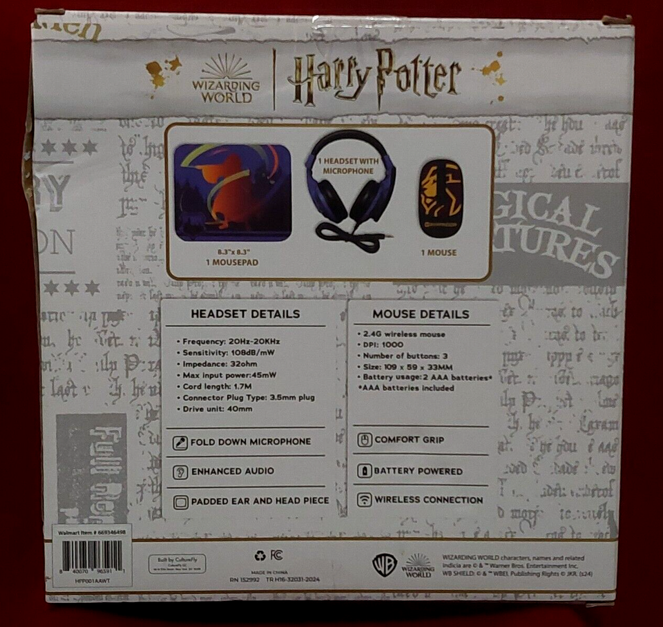 HARRY POTTER Headset w/ Mic, Wireless Mouse & mouse pad Tech Bundle NEW ...